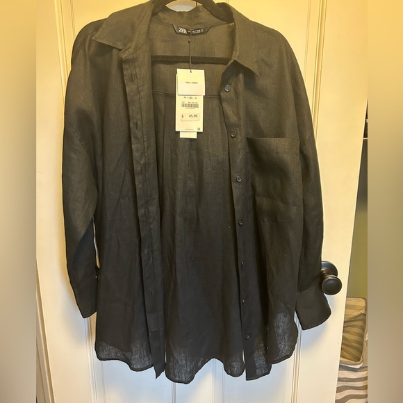 Zara | Tops | Nwt Zara Black Linen Button Up Beautiful Dressed Up Or ...